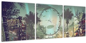 Obraz - město v budoucnosti (s hodinami) (90x30 cm)
