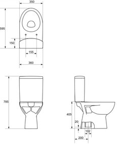 Cersanit PARVA - WC kombi + antibakteriální sedátko, vertikální odpad, K27-003