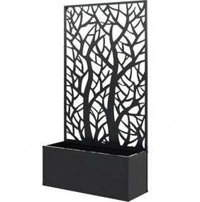 Velká venkovní kovová květináč Outsunny s dekorativním panelem a soukromím - volně stojící nebo na zeď pro terasu 61x23x113 cm Černá | Aosom