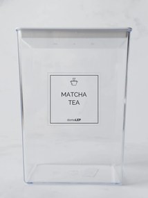 MATCHA TEA – průhledná samolepka na dózu, základní písmo, 5 × 5 cm | DomaLEP
