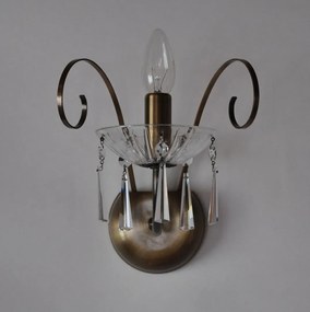 1 Arm crystal wall light with metal arm &amp; cut crystal hooves - ANTIK brass