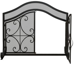 HOMCOM Krbová bezpečnostní mřížka, krbová mřížka s magnetickými dvířky, bezpečnostní mřížka na kamna, ochrana proti jiskrám do obývacího pokoje, ocel…