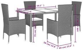 5dílný zahradní jídelní set s poduškami béžový polyratan