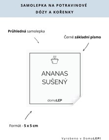 ANANAS SUŠENÝ  – průhledná samolepka na dózu, základní písmo, 5 x 5 cm | DomaLEP