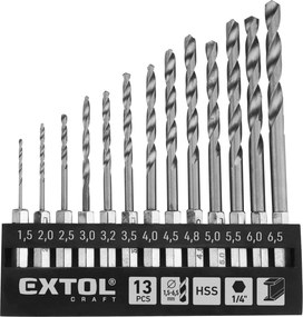 Sada vrtáku do kovu s 6-ti hranou stopkou EXTOL CRAFT ø 1,5-6,5 mm (13ks)