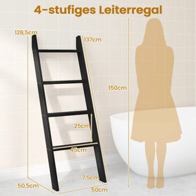 Costway Držák ručníků 4patrový stropní žebřík ze dřeva – 50 × 7,5 × 136,7 cm