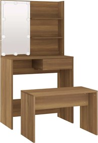 Toaletní stolek sada s LED hnědý dub kompozitní dřevo 3114114