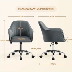 Kancelářská židle Yaheetech – tmavě šedá, 60 cm (šířka) × 61 cm (hloubka) × 83 cm – 92,5 cm (výška) (267660313202)