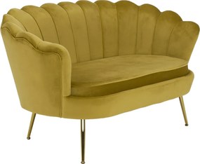 Lavice ve stylu Art-deco, hořčicová Velvet látka / gold chrom-zlatý, NOBLIN