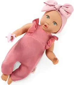 LullaBaby Panenka 35 cm v overalu s čelenkou Pink / od 2 let