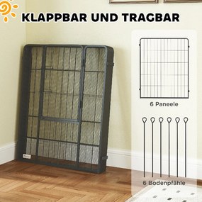 PawHut Cvičební výběh pro štěňata 100 cm vysoký, 6dílný psí výběh DIY s dveřmi, volně se pohybující voliéry pro malé, střední a velké psy, ocel, šedá