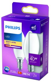 Philips LED svíčka B35 E14 4,3W 2 700K opál 2 ks