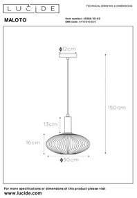 Lucide 45386/30/62 závěsné svítidlo Maloto jantar, 1xE27, ø30cm