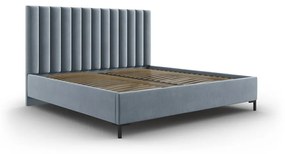 Světle modrá čalouněná dvoulůžková postel s úložným prostorem s roštem 200x200 cm Casey – Mazzini Beds