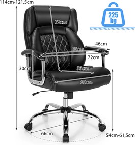 Costway Manažerská židle, ergonomická kancelářská židle, unese až 225 kg, psací