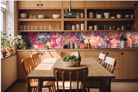 DIMEX | Fototapeta do kuchyně Květinové zátiší KI-420-178 | 420 x 60 cm | růžová, meruňková, modrá, oranžová