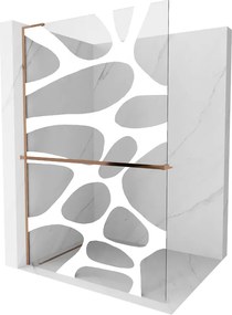 Mexen Kioto+ L, sprchová zástěna Walk-In s poličkou a věšákem 90 x 200 cm, 8mm čiré sklo bílý vzor, ​​růžové zlato profil, 800-090-123-60-97