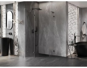 Mexen Lunar, L pětiúhelníkový sprchový kout naklápěcí doleva 100 x 100 cm, 8mm čiré sklo, grafitový profil, 831L-100L-100P-95-00-L