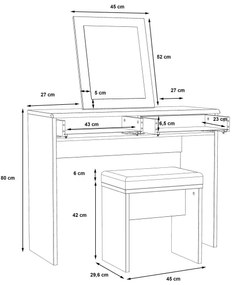 Toaletní stolek JUNO + taburet 45x29,6 cm hnědá/černá