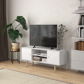 HOMCOM TV Stánek do Obývacího Pokoje s 2 Dveřmi a 2 Úložnými Policemi pro Televize do 55 Palců, 120x34x50 cm, Bílý