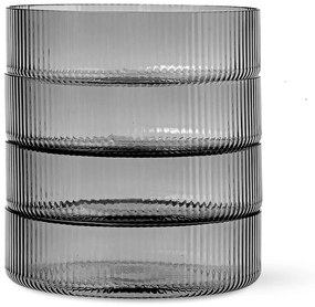 ferm LIVING Skleněná servírovací miska Ripple Smoked Grey - set 4 ks, šedá barva, sklo