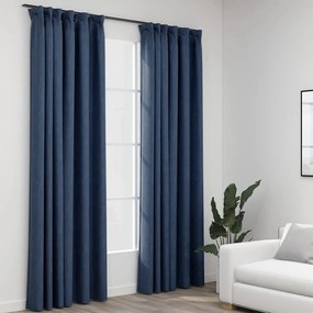 Zatemňovací závěsy s háčky vzhled lnu 2 ks modré 140 x 225 cm 321181
