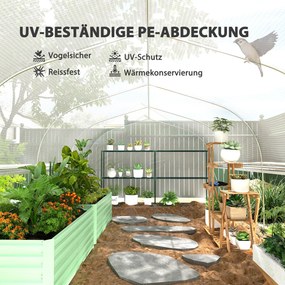 Zelený skleník Outsunny 6 x 3 x 2 m z polyethylenu s 8 okny a dveřmi, boční stěny se zipem, UV-ochranný filmový tunelový skleník na rajčata s pozinko…