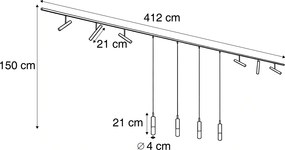 Moderní kolejnicový systém černý s 6 bodovými světly a 4 závěsnými světly černý 1-fázový - Slimline Avery Loyce