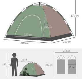 Outsunny Pop-Up Stan pro 4 Osoby, Plážový Stan s Taškou, Háčky na Světlo a Úložnými Kapsami, UV Ochrana, 210x210x135 cm