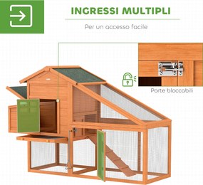 PawHut Zahradní Kurník pro 1-2 Slepice s Hnízdící Oblastí, Domem a Otevřeným Prostorem, Kurník z Modřínového Dřeva a Kovových Materiálů, 179x67x115 c…