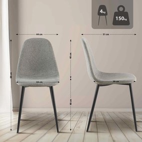 Sada 4 jídelních židlí Napier látka – světle šedá