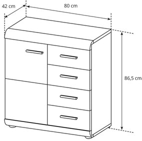 LINK s | komoda 1D4S | 80 cm | sonoma