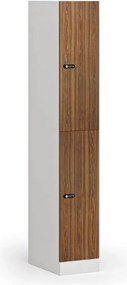Šatní skříňka S1 s úložnými boxy, 2 boxy, 1850 x 300 x 500 mm, demont, mechanický kódový zámek, laminované dveře, ořech