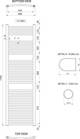 Aqualine ALYA otopné těleso oblé 600 x 1703 mm chrom LLC205