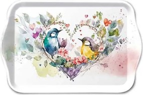 Bílý melaminový tácek s ptáčky Loving Birds - 13*21 cm