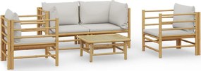 vidaXL 5dílná zahradní sedací souprava s poduškami bambus [3155089] Barva polštáře: Světle šedá