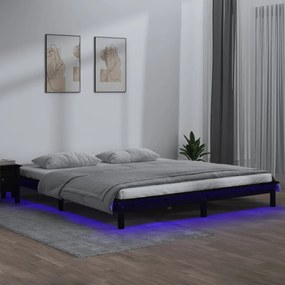 Rám postele s LED černý 150 x 200 cm King Size masivní dřevo