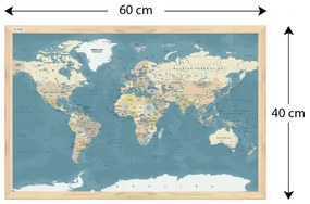 Allboards,Magnetický obraz- mapa světa 60x40cm v přírodním dřevěném rámu,TM64D_00058