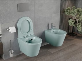 Mexen Rico WC mísa Rimless se zpomalovací duroplastovou deskou slim, světle zelená matná - 30724048