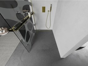 Mexen Kioto+ L, sprchová zástěna Walk-In s poličkou a věšákem 110 x 200 cm, 8mm čiré sklo bílý vzor, ​​zlatý lesklý profil, 800-110-123-50-97