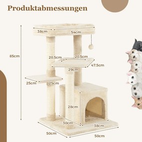 Costway Malé škrabadlo 85 cm kočičí strom s jeskyní pro kočky a měkkým béžovým