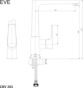 Mereo Mereo, Dřezová stojánková baterie, Eve, s plochým ramínkem nad pákou, výška 273 mm, chrom, CBV201