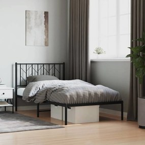 Kovový rám postele s čelem černý 100 x 190 cm - Default Title