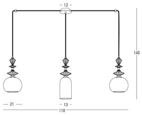 Zambelis 22153 závěsné svítidlo zeleno/růžové keramika, 3xE27, 110cm