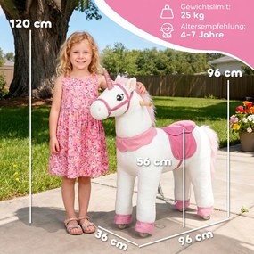 AIYAPLAY Jezdící kůň pro děti, Design jednorožce, látkový potah, stabilní rám, hladká kolečka, houpací kůň, 3-5 let, Bílá