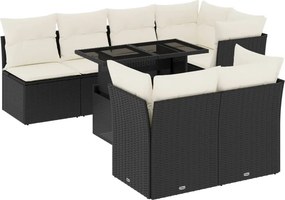 8dílná zahradní sedací souprava s poduškami černá polyratan 3266406