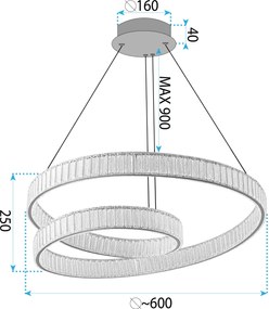 Toolight Toolight, LED závěsné svítidlo 60cm, 72W, 3500lm, APP1767-CP, zlatá, OSW-04343