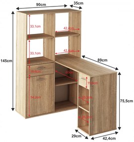 Kondela PC stůl s regálem, dub sonoma, MINESON