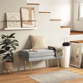 HOMCOM Úložná lavice, lavice na konci postele, úložný box s sametovým sedákem a ocelovými nohami, 79,5 x 37,5 x 43 cm, Šedá a zlatá