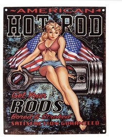 Barevná antik nástěnná kovová cedule Hot Rod - 20*1*25 cm